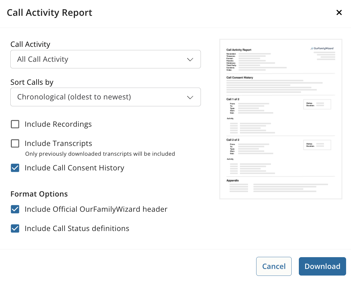 How do I print/download a Call Activity report? – OurFamilyWizard